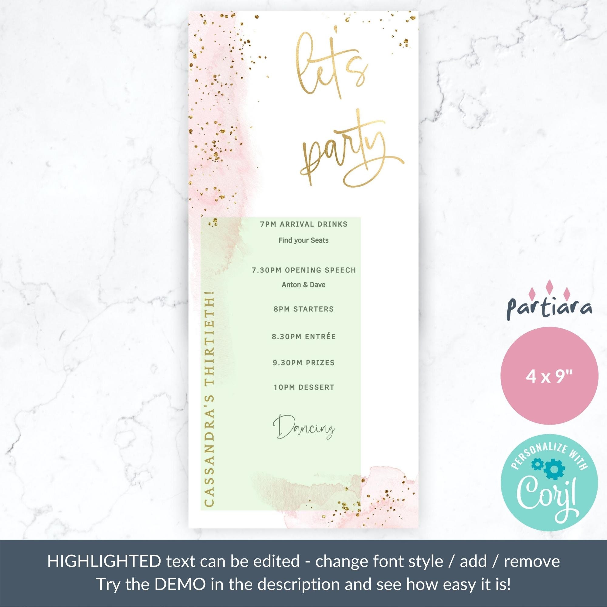 Pink Menu Template: Printable Birthday Menus Teen Girls or Ladies ...