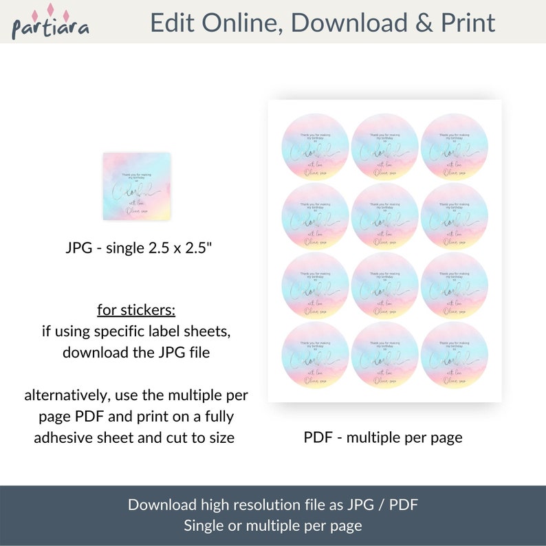 Rainbow Birthday Favor Gift Tag Printable Girl's Pastel - Etsy