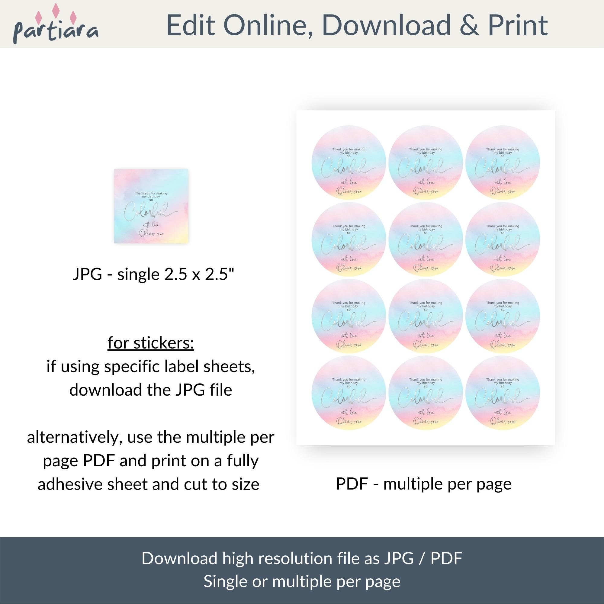 Rainbow Birthday Favor Gift Tag Printable Girl's Pastel Party Gifts or ...