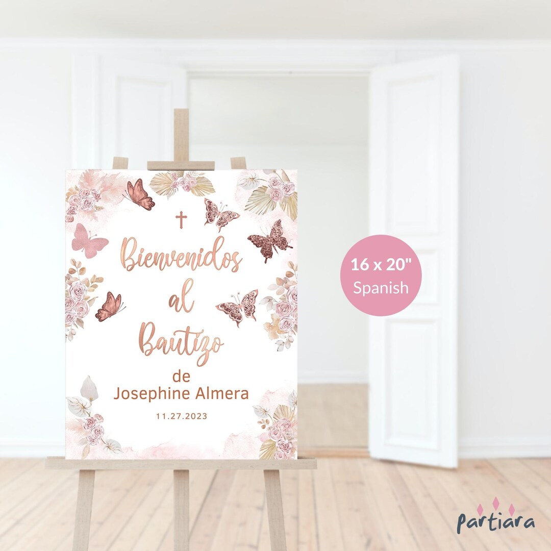 Welcome Spanish Baptism Sign, Girls Butterfly Welcome Poster Printable ...