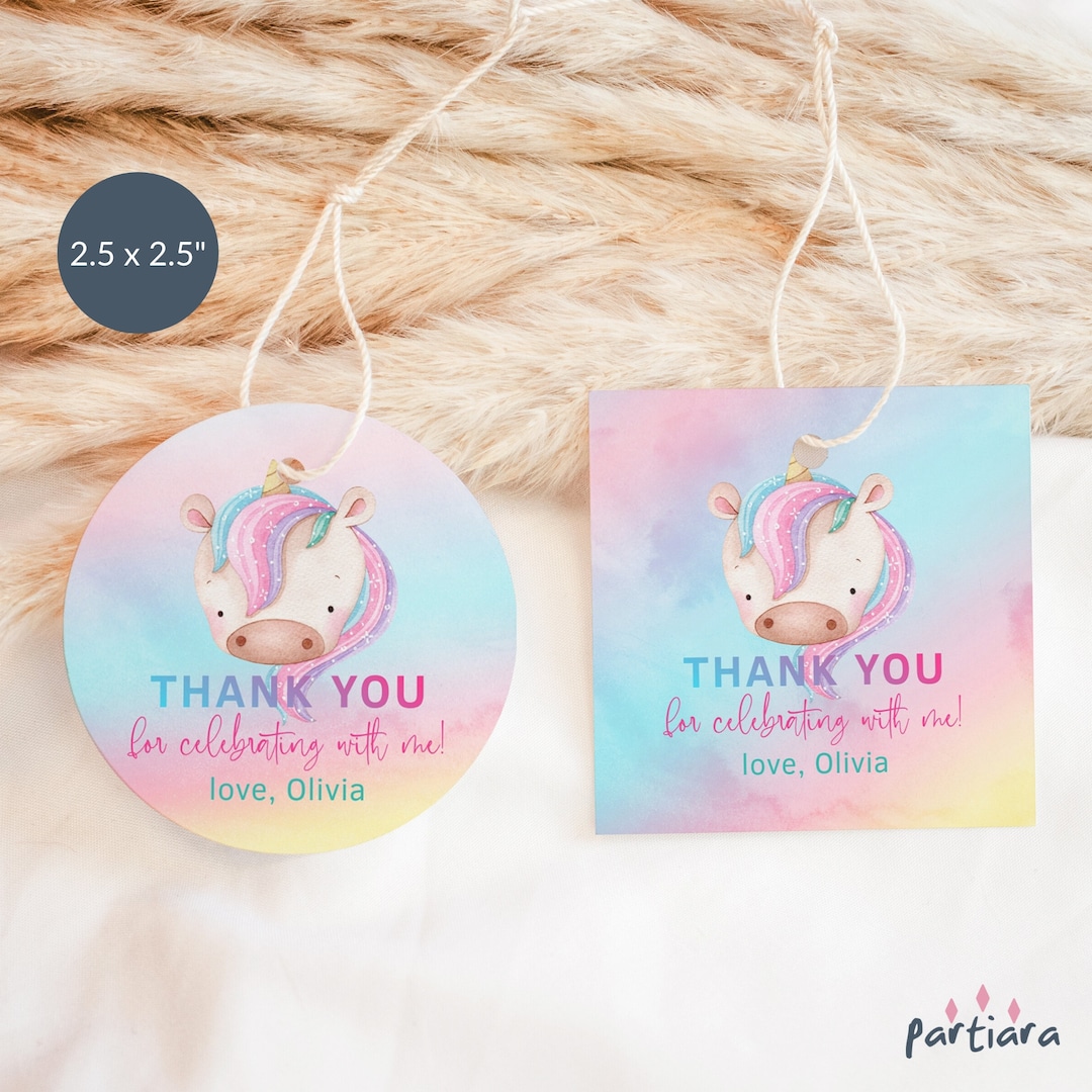 Unicorn Birthday Party Favor Gift Tag Printable Pastel Rainbow Baby ...