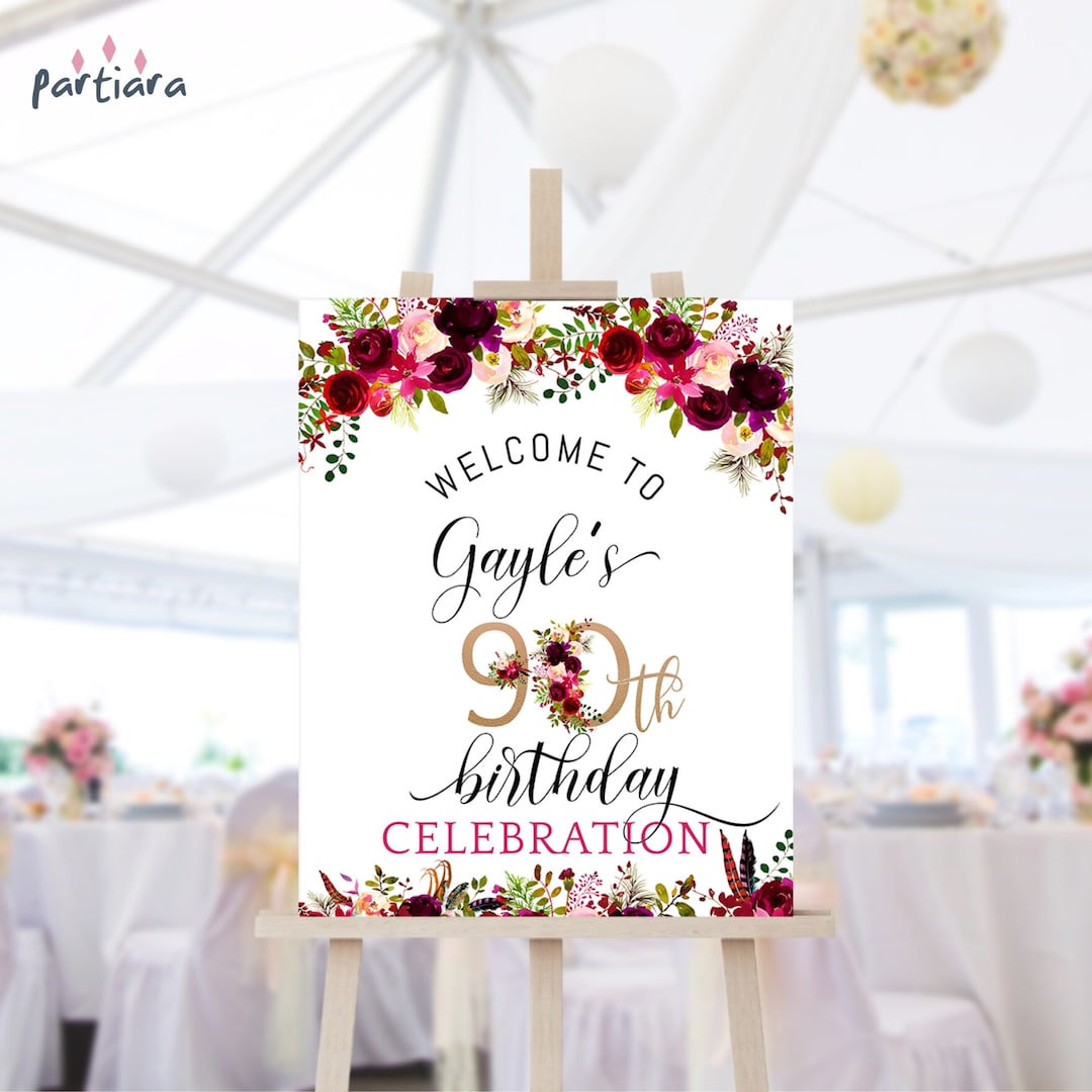 90th Birthday Sign, Welcome Party Poster Decoration Printable, Ladies ...