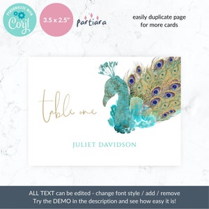 Peacock Seating Cards Printable Ladies Birthday Dinner Party Table Name ...
