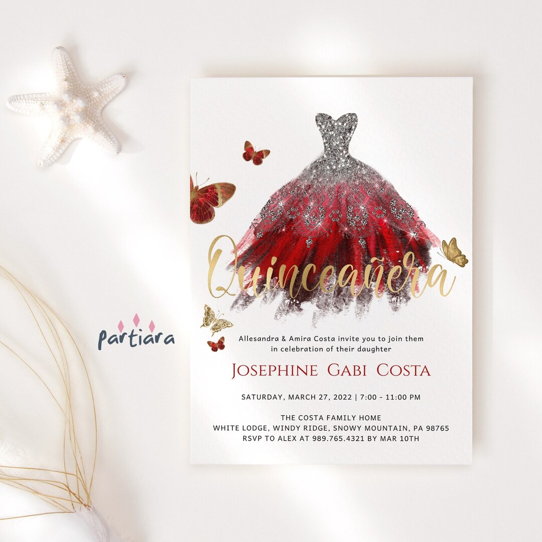 Editable Quinceanera Invitation Dress Ballgown Dinner Dance Party ...