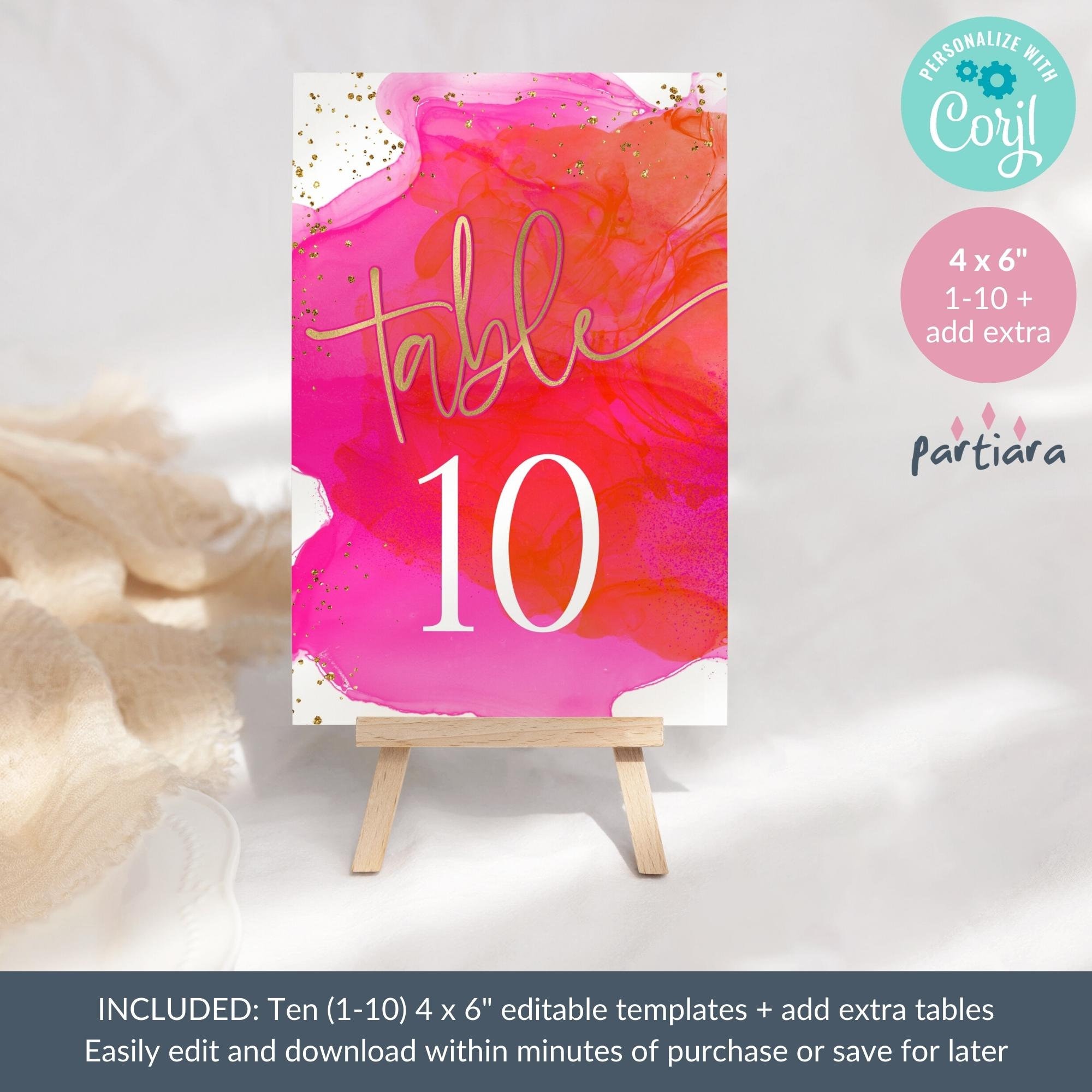Pink Orange Table Number Cards Printable Birthday Party Decoration ...