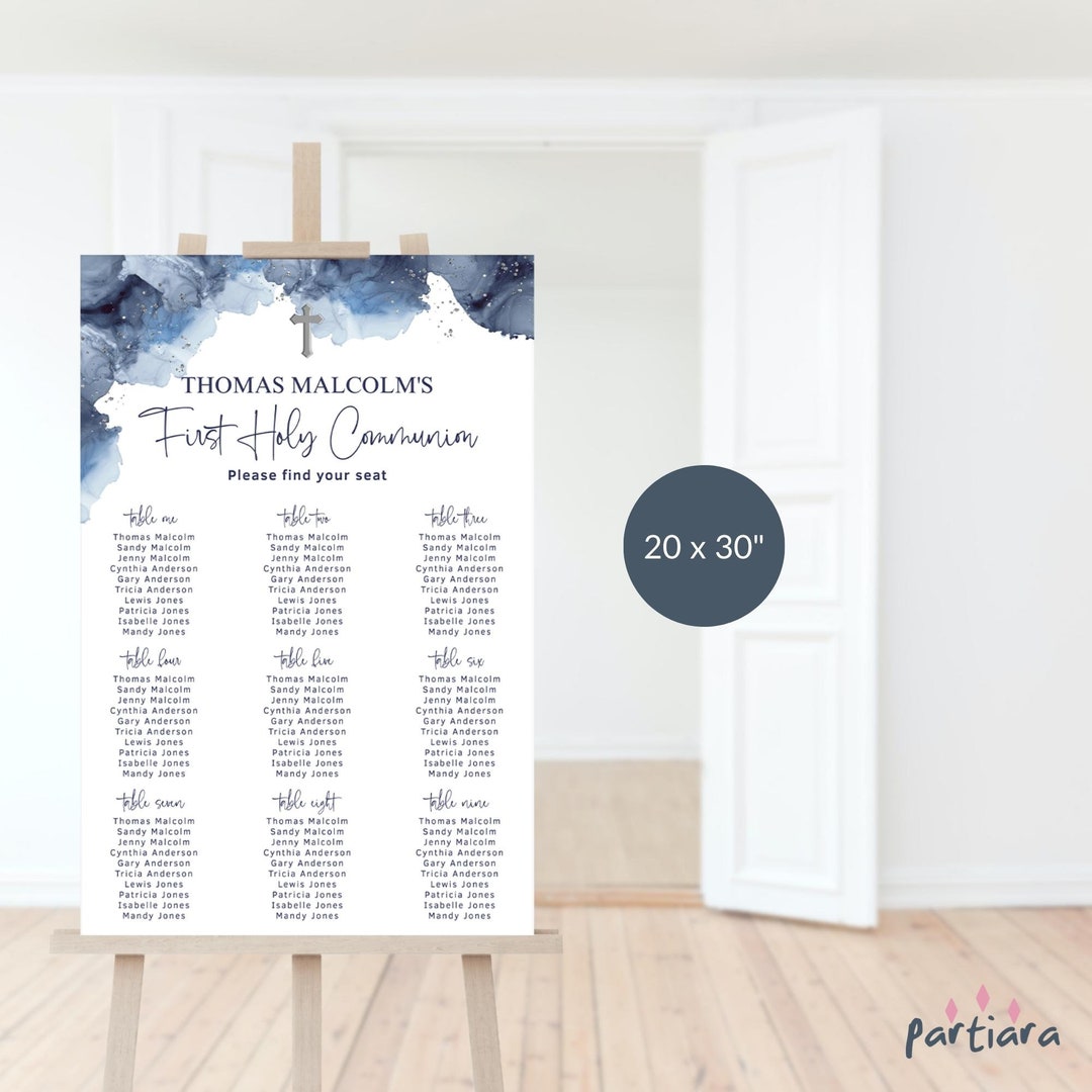 Communion Seating Sign Boys First Holy Communion Party Tables Chart ...