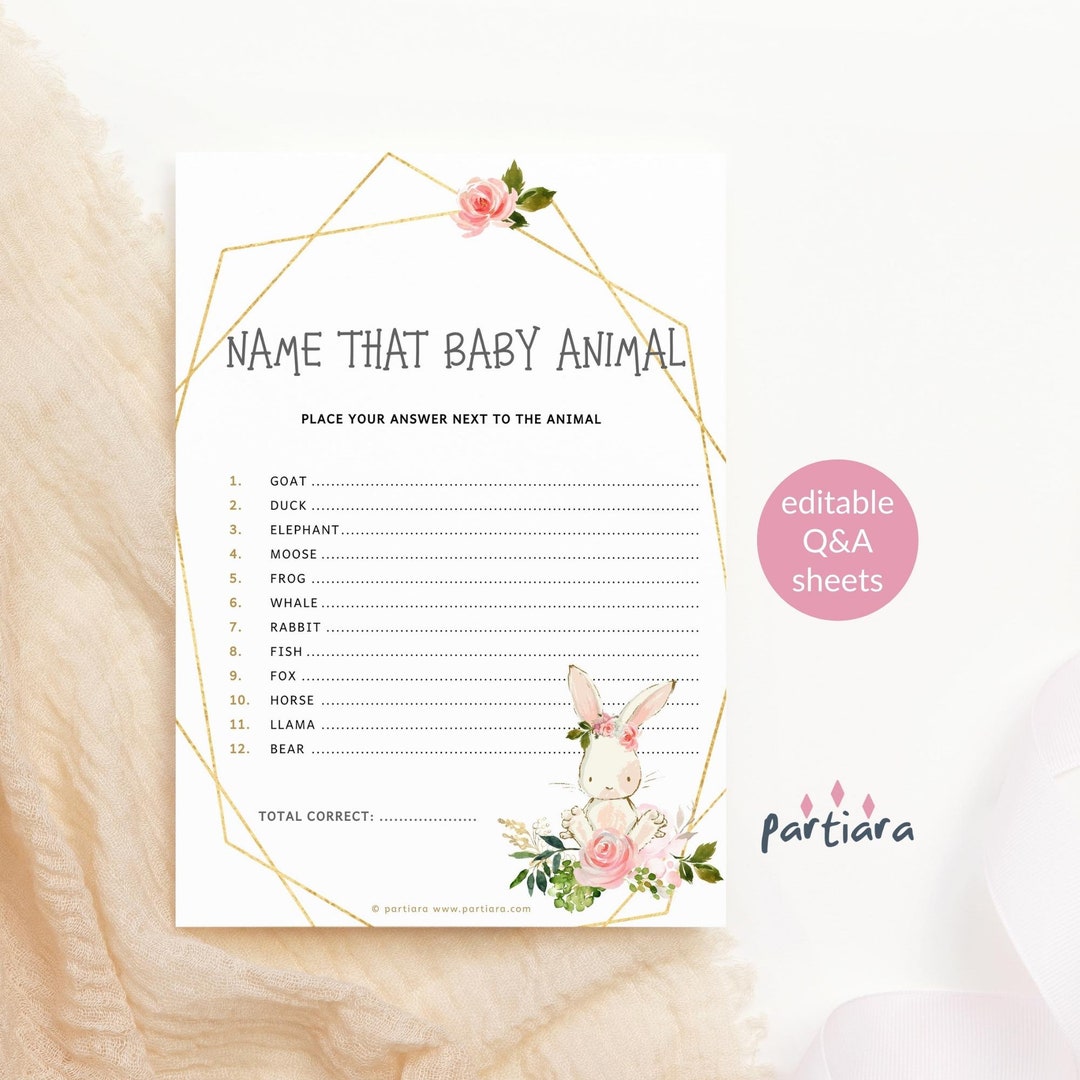 Name the Baby Animals Game Bunny Baby Shower Party Activity Games ...