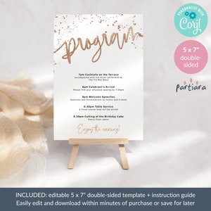Rose Gold Menu Program Card Template, Ladies Birthday Dinner Party ...