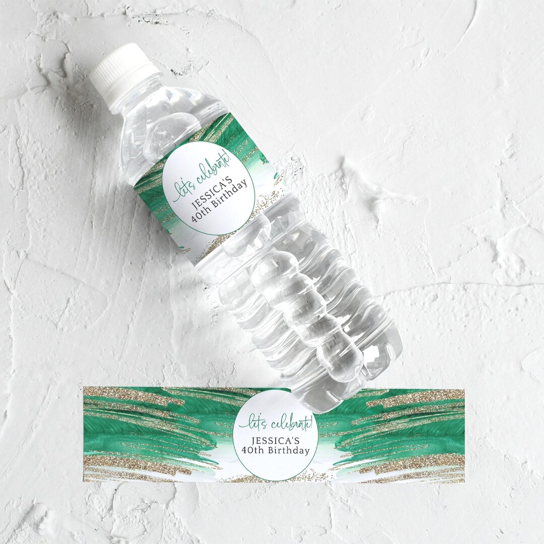 Water Bottle Labels Emerald Green Party Printable, Birthday Label ...