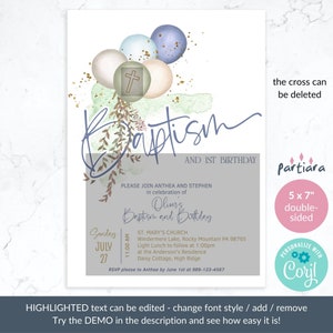 Boy Baptism Invitation Printable Godparents Details Invite 1st Birthday ...