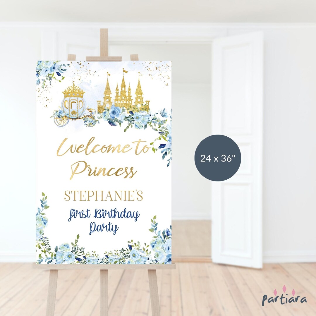 Princess Welcome Sign, Fairytale Welcome Party Poster Template, Blue ...
