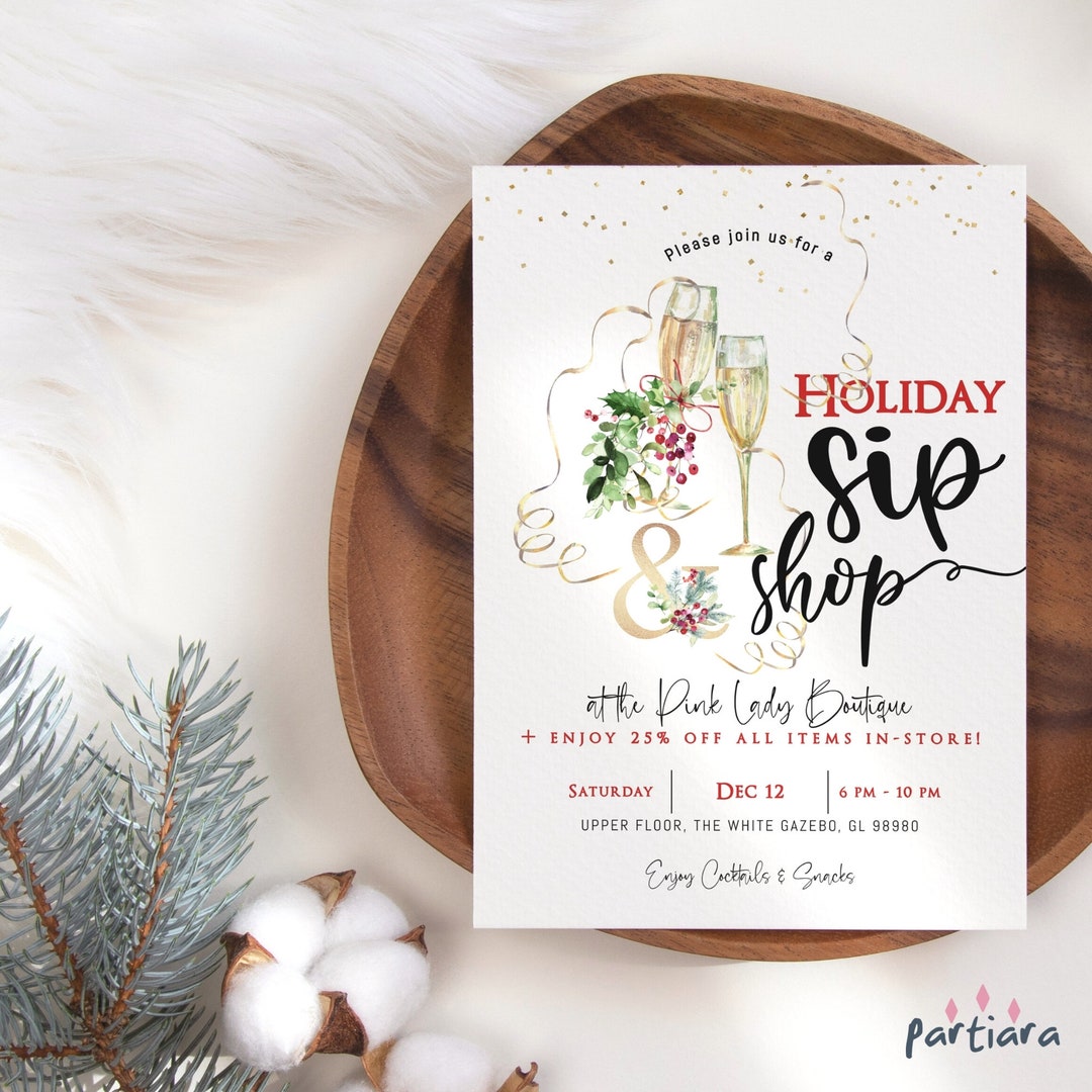 Sip and Shop Invitation Holidays Printable, Christmas Sales Flyer ...
