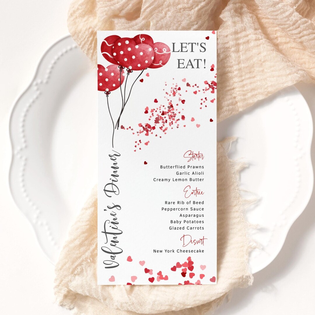 Valentines Menu Template, Valentine's Day Dinner Menus Printable ...