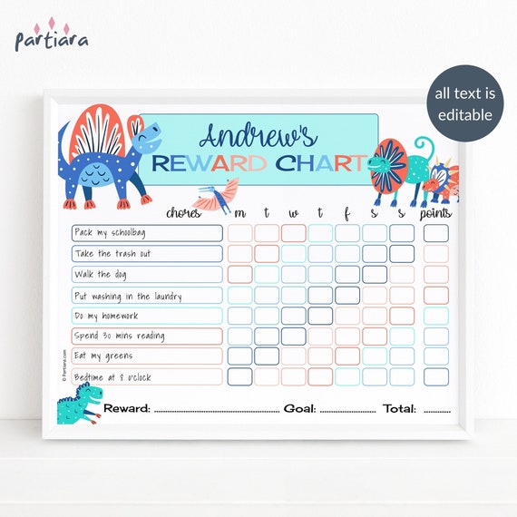 Reward Chart Boys Weekly Chores Routine Task Planner Editable | Etsy