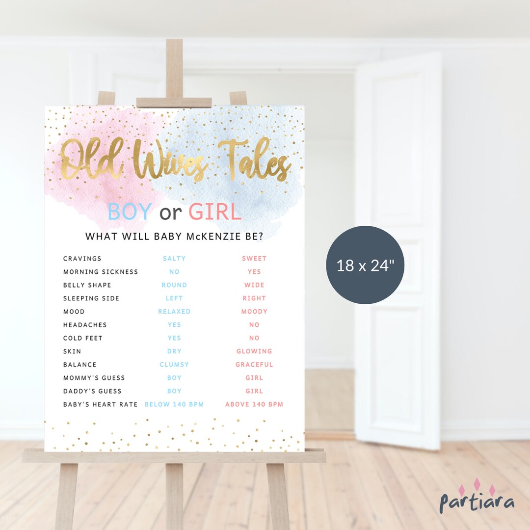 Old Wives Tales Game Sign Gender Reveal Party Activity Poster Template ...