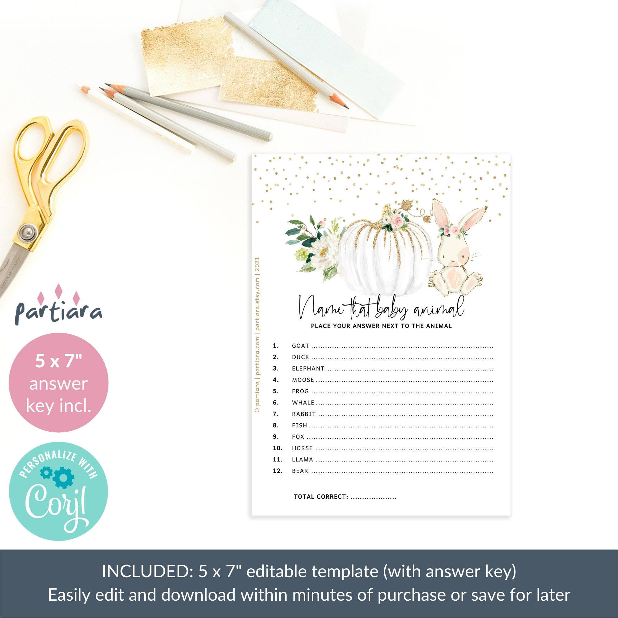 Bunny Baby Shower Game, Name That Baby Animal Notecard Printable for ...