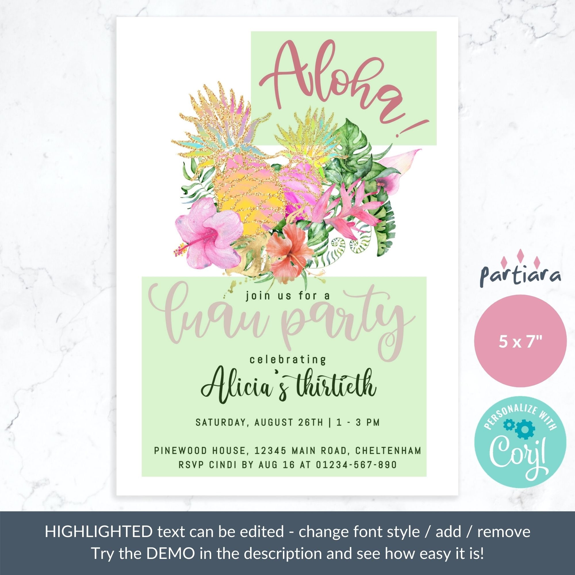 Editable Aloha Birthday Invitation Printable Luau Hawaiian - Etsy