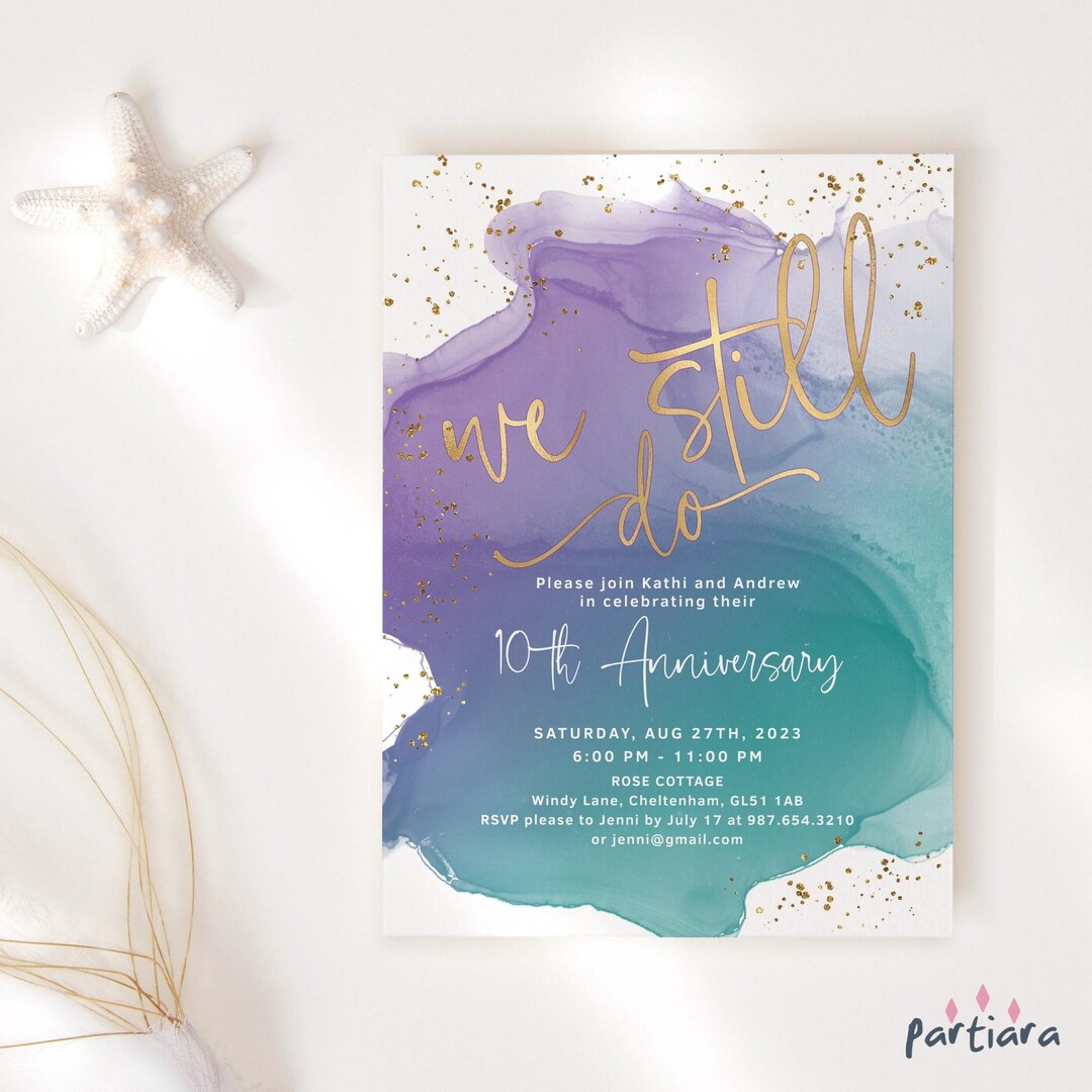Anniversary Invite Printable Purple Teal We Still Do 10th 25th 50th ...