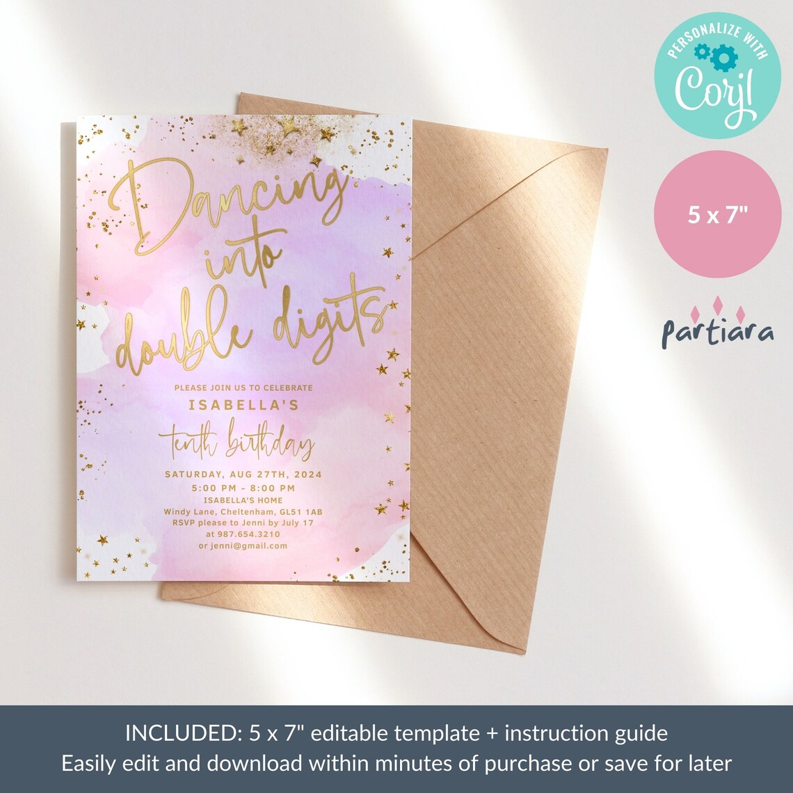 10th Birthday Disco Invite Printable, Dancing Into Double Digits Girl ...