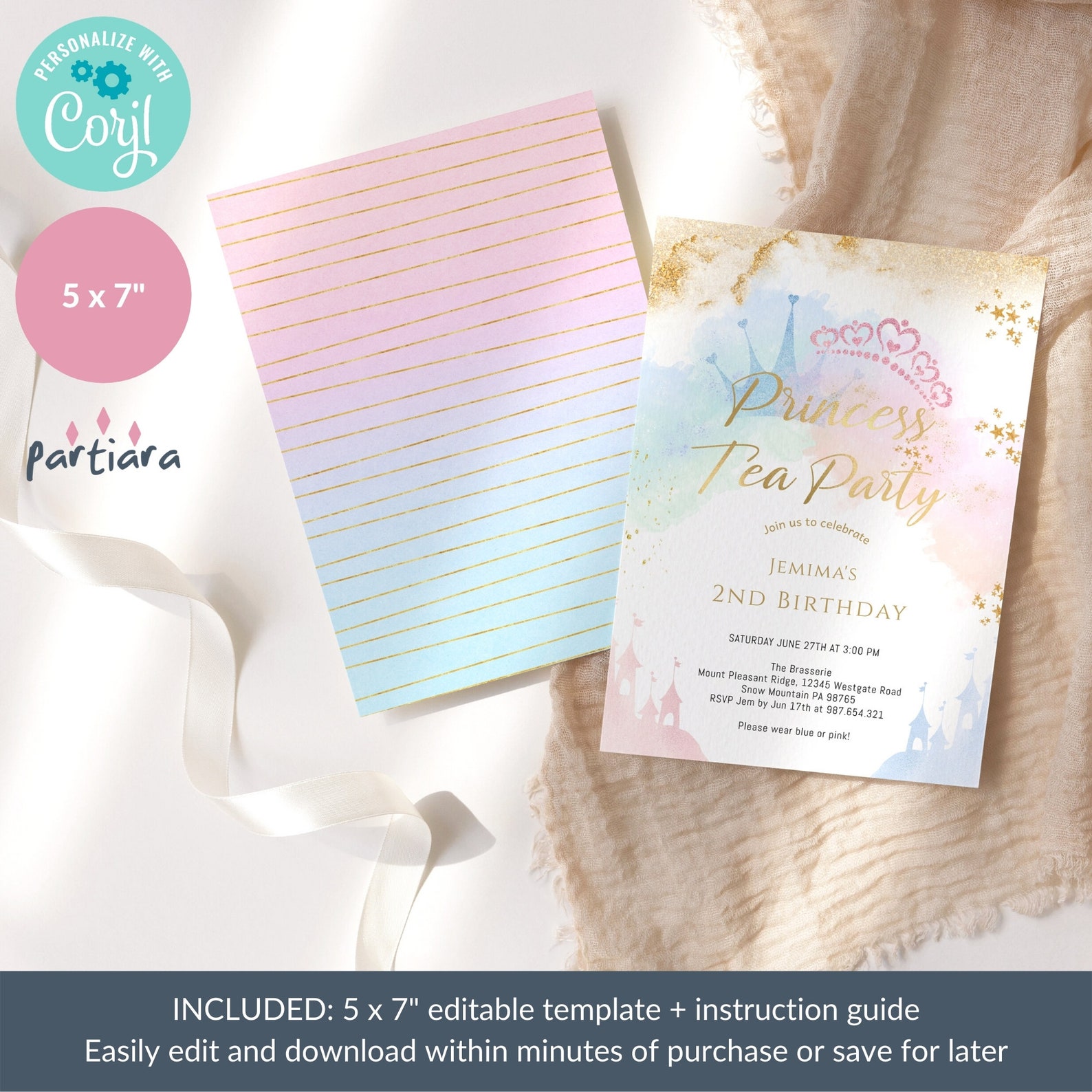 Princess Tea Party Invitation Editable Girl's Birthday - Etsy