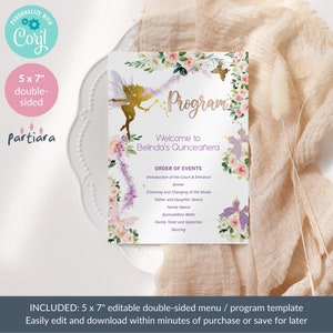 Butterfly Fairy Menus Girls Birthday Party Table Menu and Program Card ...