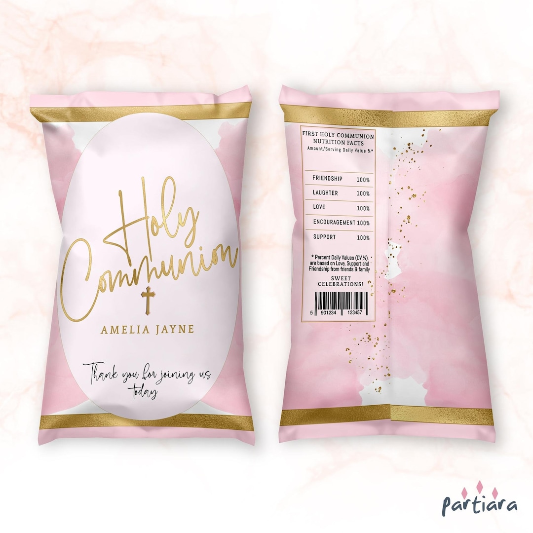 First Communion Chip Bags, Girls Holy Communion Chips Bag Label ...