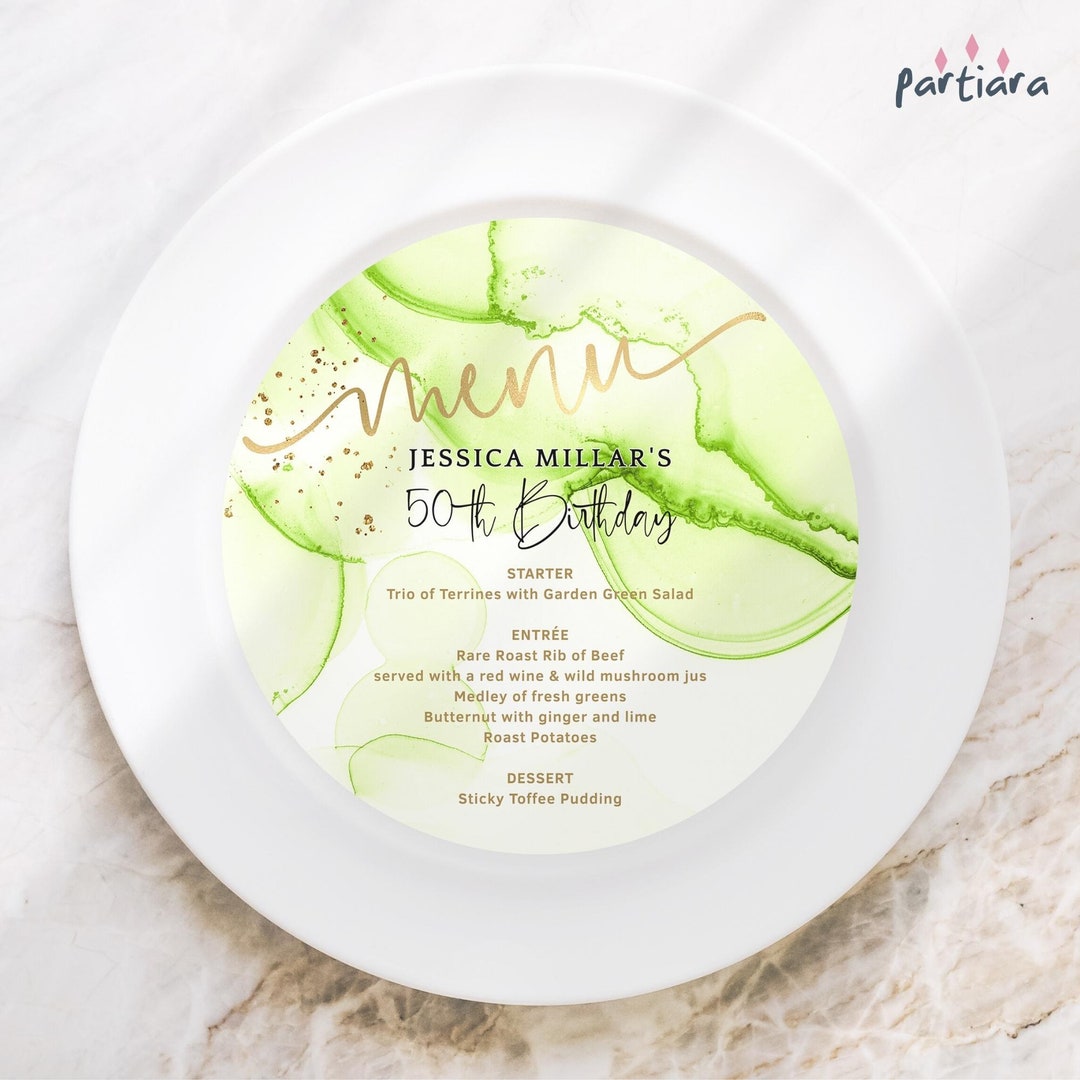 Lime Green Menu Plate Insert Card Template, Ladies Tropical Party Menu ...