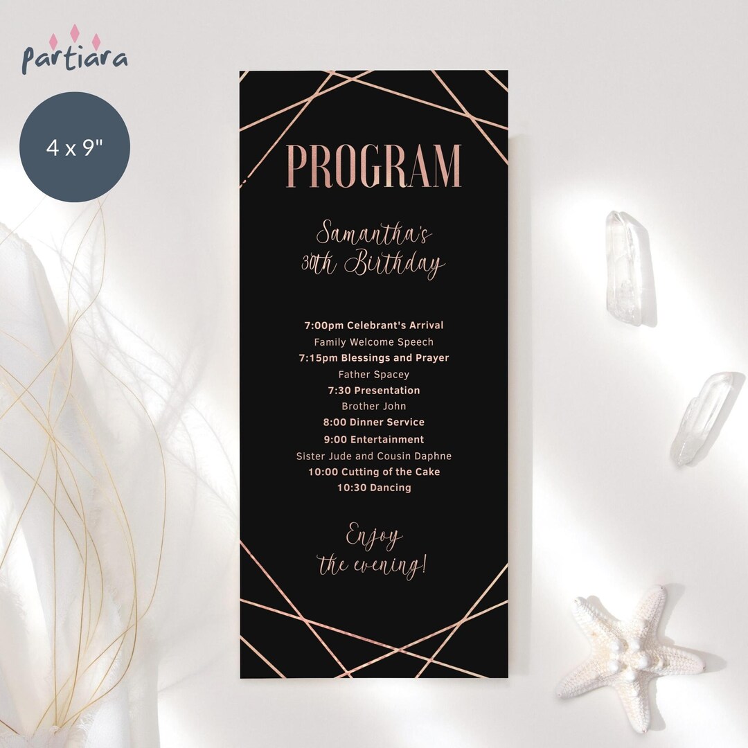 Rose Gold Program Template, Birthday Table Programs Printable, Teen ...