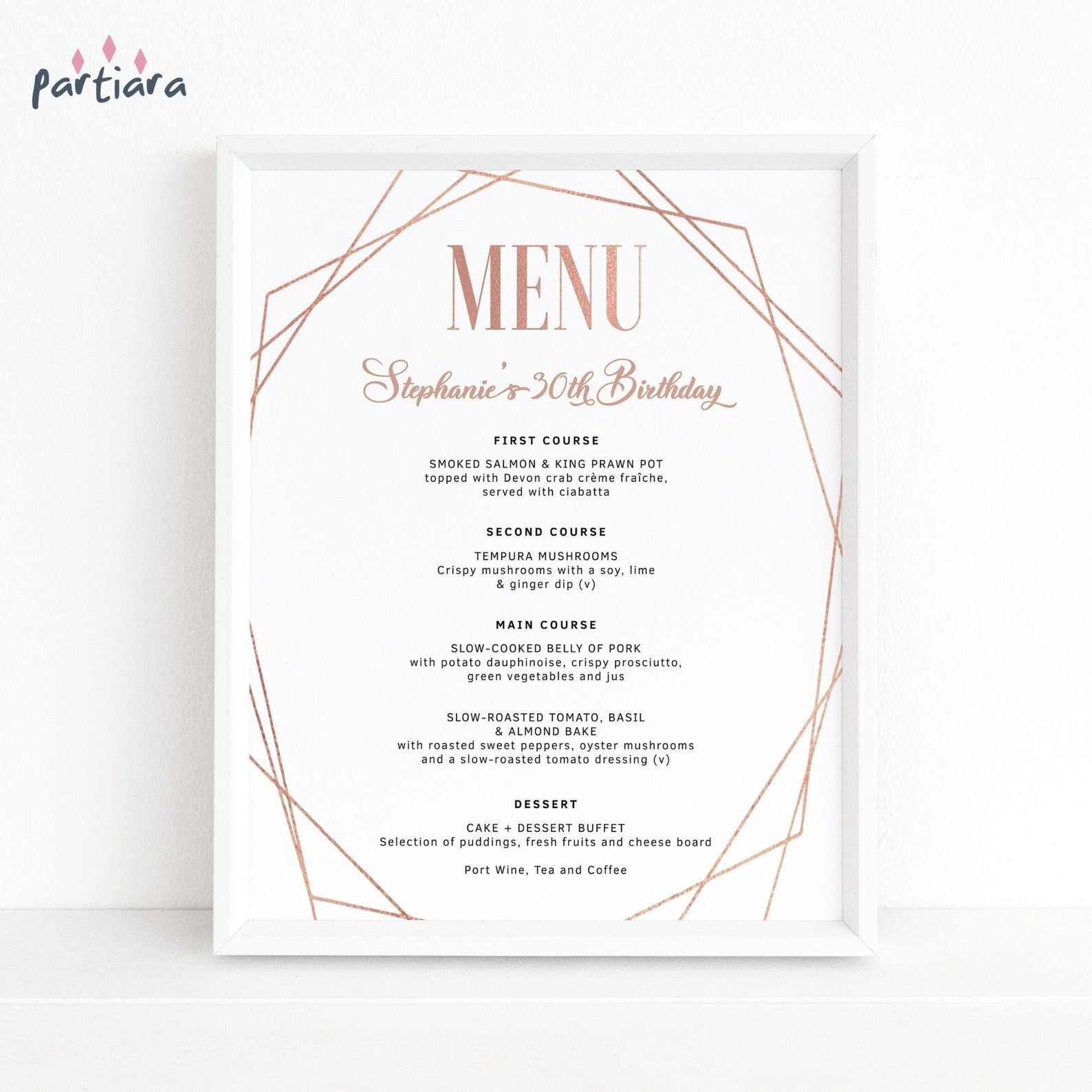 Rose Gold Menu Table Sign Printable Ladies Birthday Menus | Etsy UK