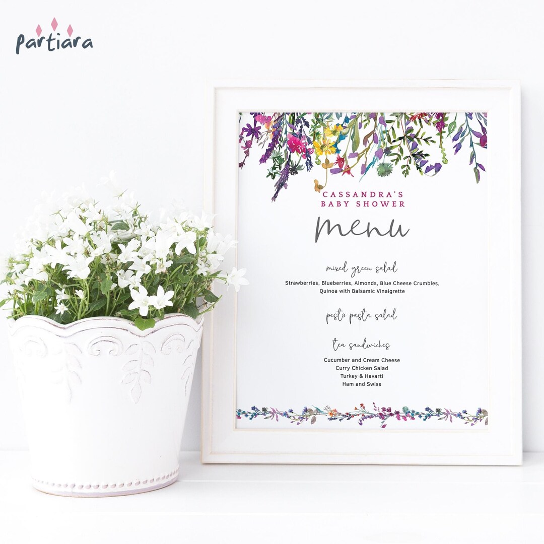 Garden Theme Menu, Wildflower Buffet Menus Printable, Brunch Table Menu ...