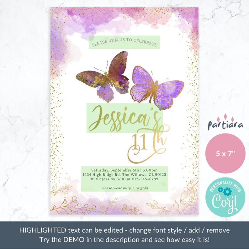 Birthday Invitations Girl 11th Party Invites Printable - Etsy
