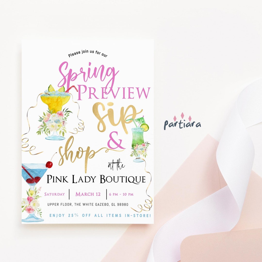 Sip and Shop Invite Flyer Spring Preview Sales Invitation Boutique Shop ...