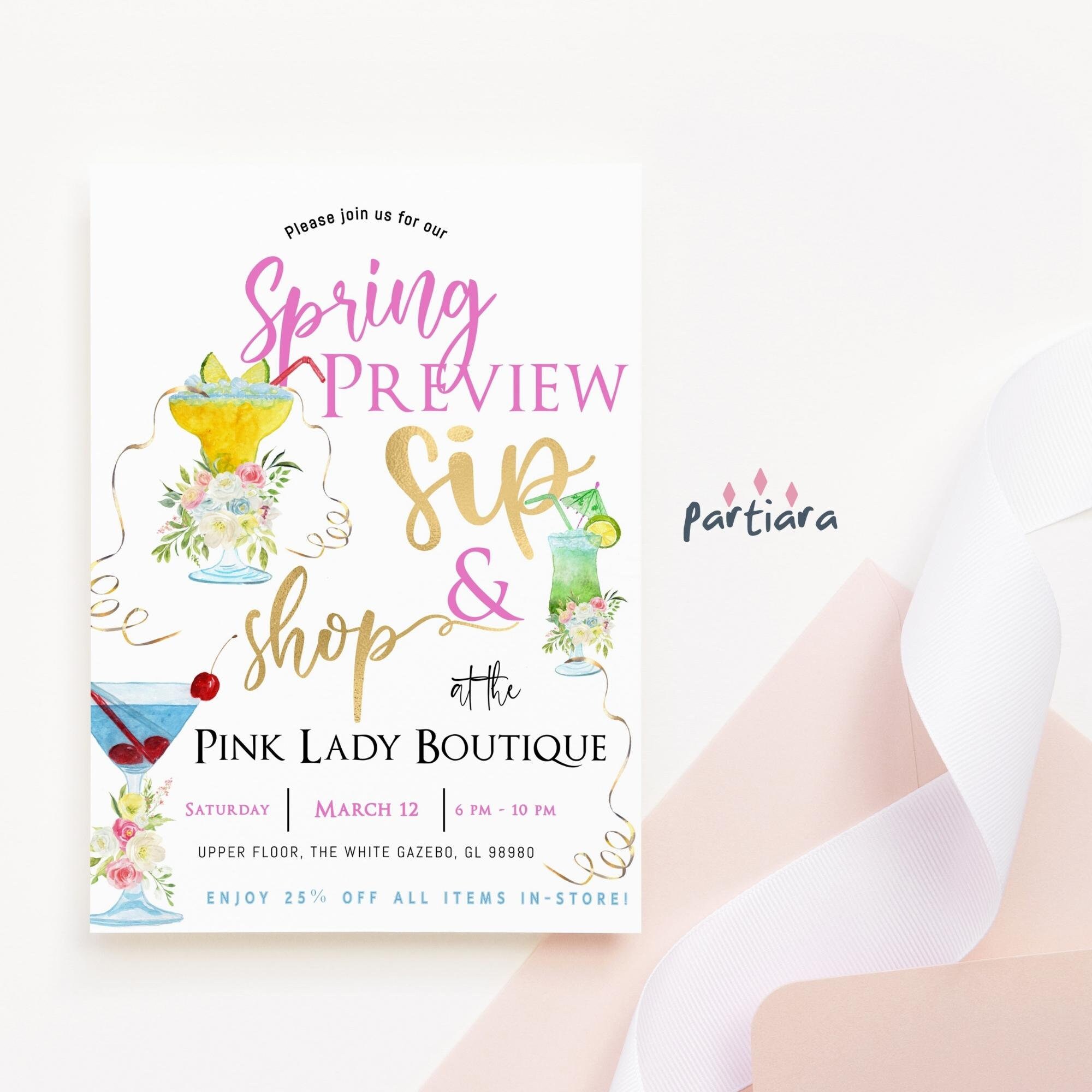 Sip and Shop Invite Flyer Spring Preview Sales Invitation - Etsy