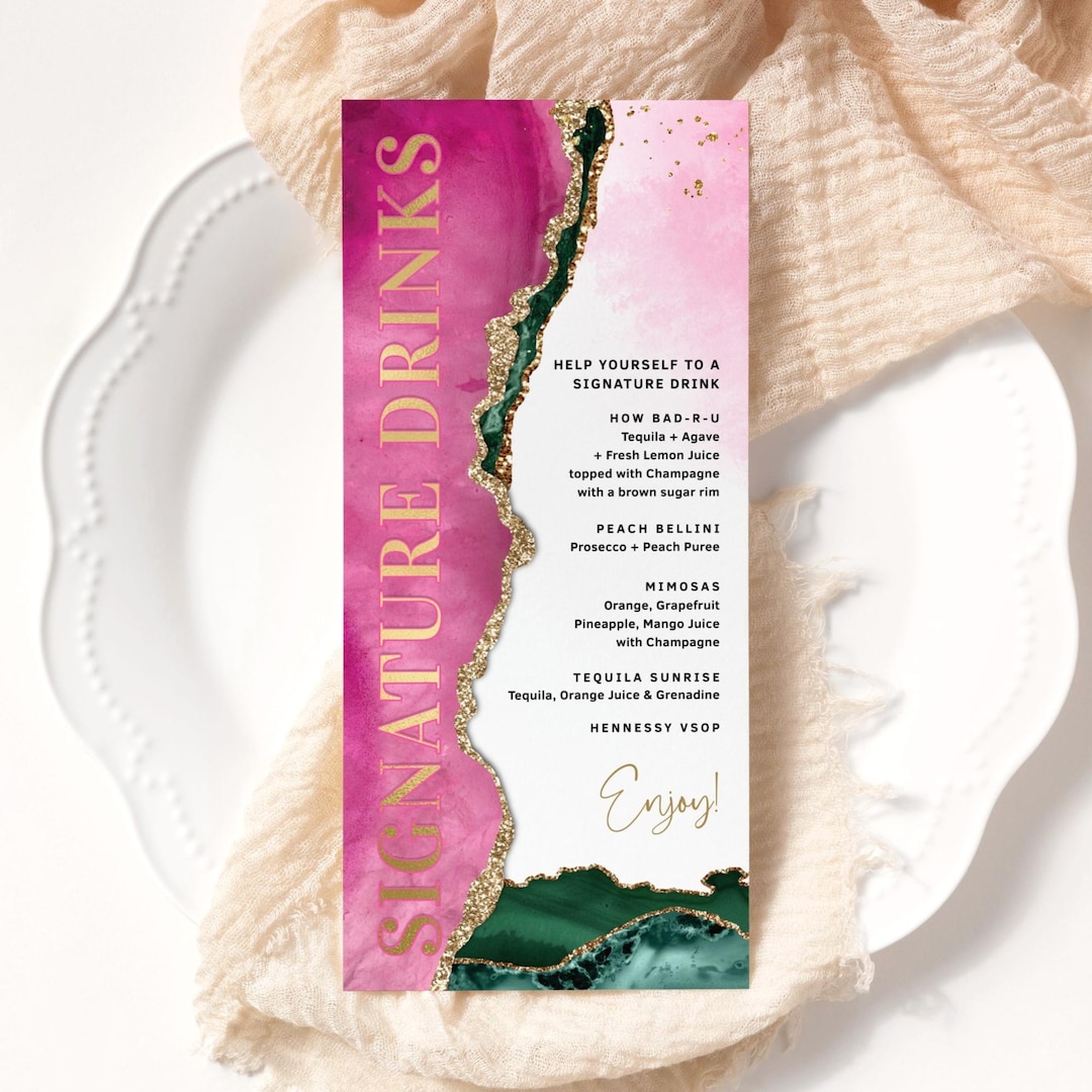 Birthday Signature Drinks Menu Template, Ladies Dinner Bar Menus ...