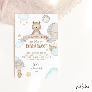 Teddy Bear Birthday Thank You Card Printable up up Away Hot Air ...