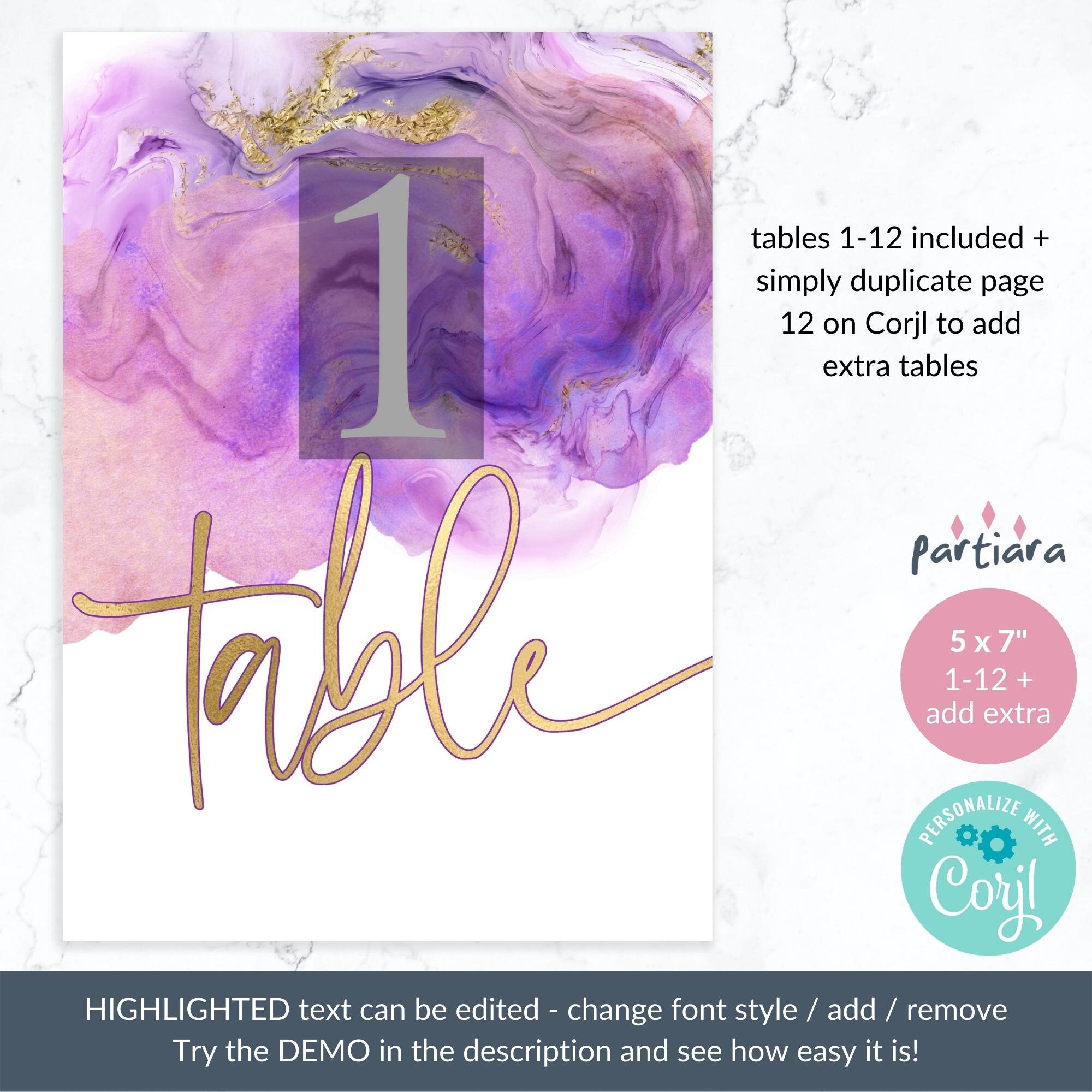 Party Supplies Party Décor Purple Pink Table Numbers Printable Girl's ...