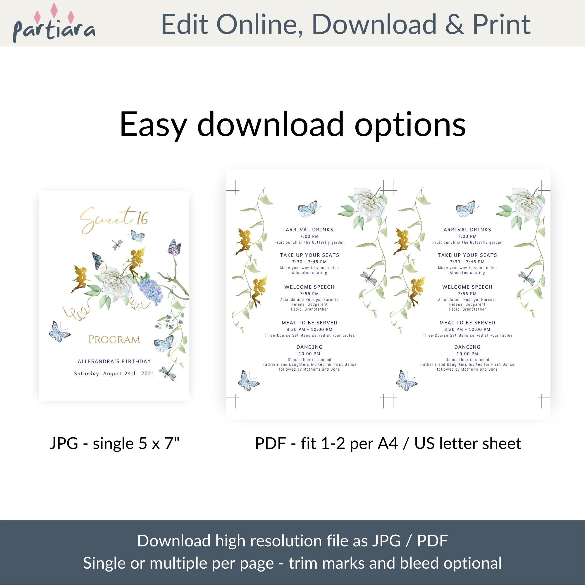Sweet 16 Birthday Program Butterfly Floral Enchanted Woodland - Etsy