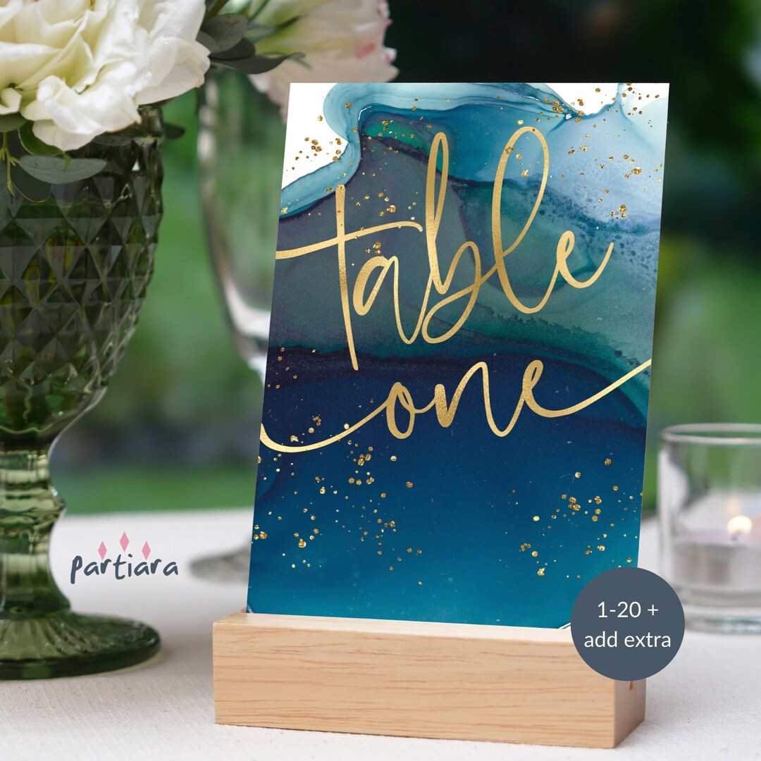 Teal Gold Table Numbers Printable Birthday Tables Decor Editable ...