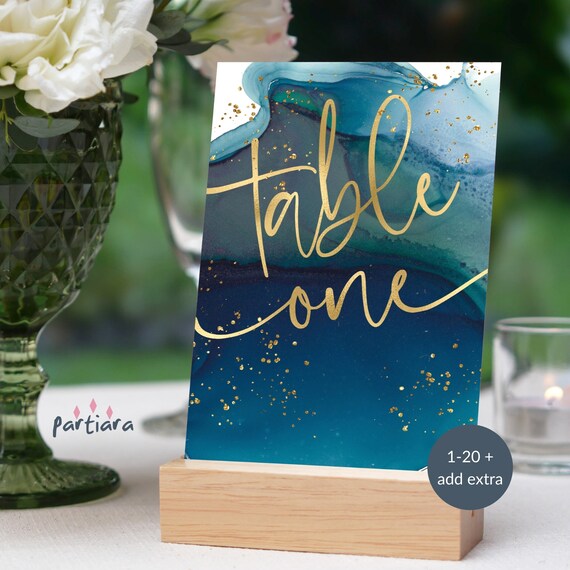 Teal Gold Table Numbers Printable Birthday Tables Decor - Etsy