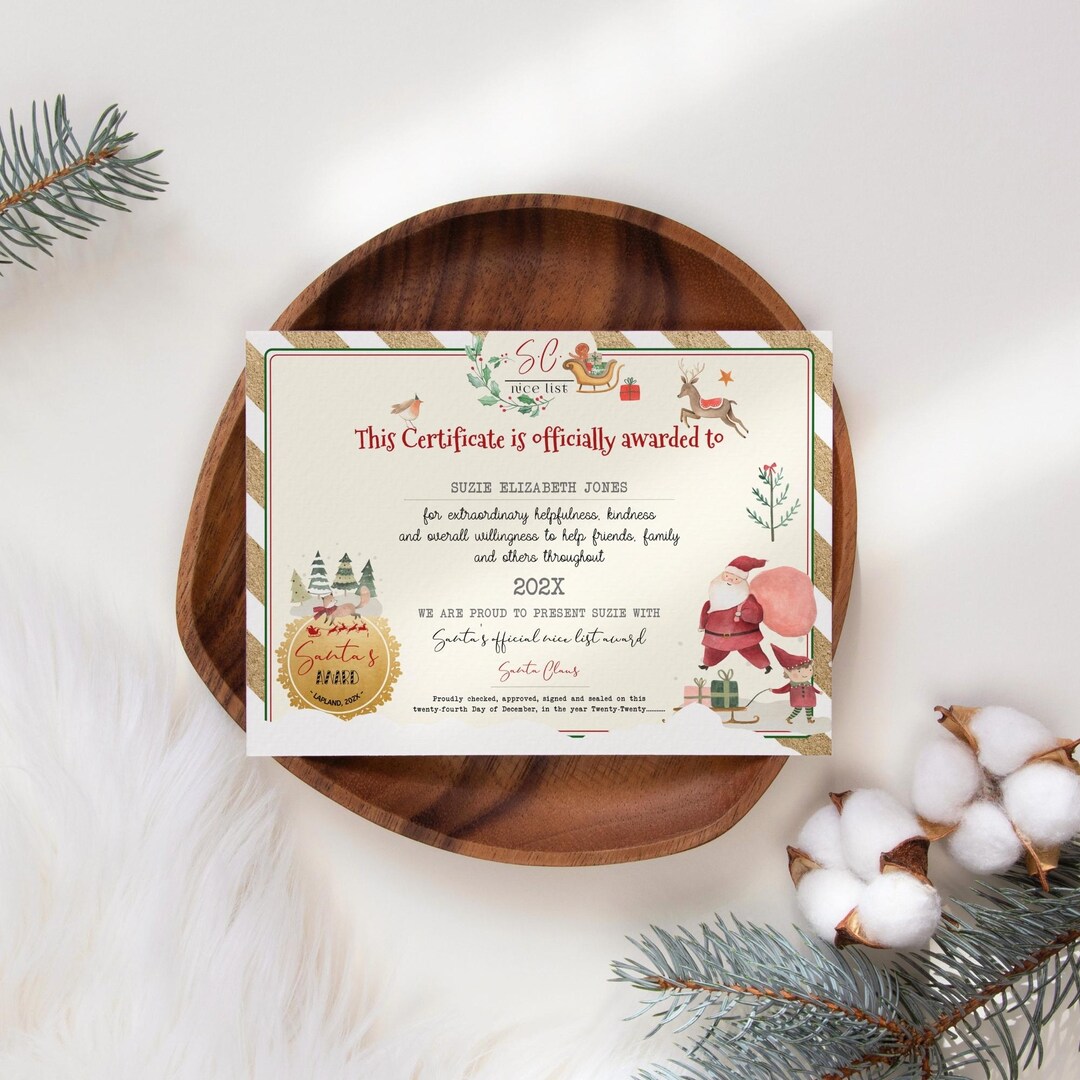 Nice List Certificate Printable, Santas Nice List Editable Template ...