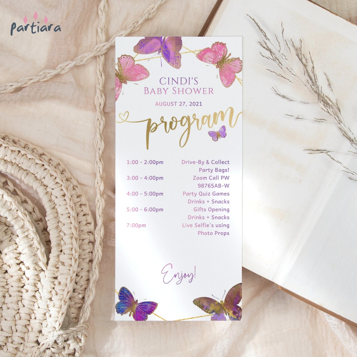 Baby Shower Program Details Card Butterfly Decor EDITABLE Etsy