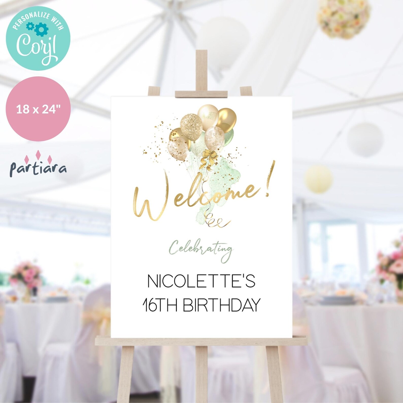 Green Birthday Welcome Sign Template, Teen Girls 16th Party Welcome ...