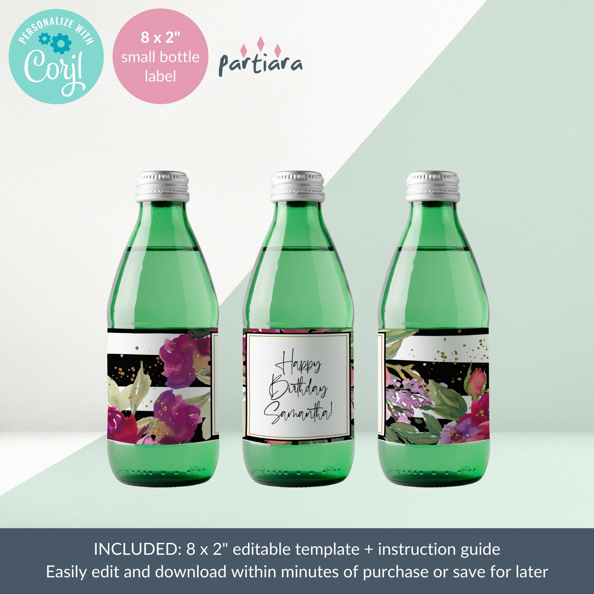 Ladies Water Bottle Label Template: Birthday Floral Labels Printable ...