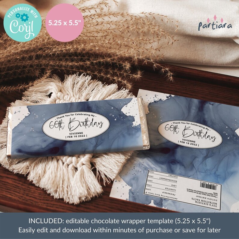 Blue Silver Birthday Candy Label Wrapper Chocolate Bar Favors - Etsy