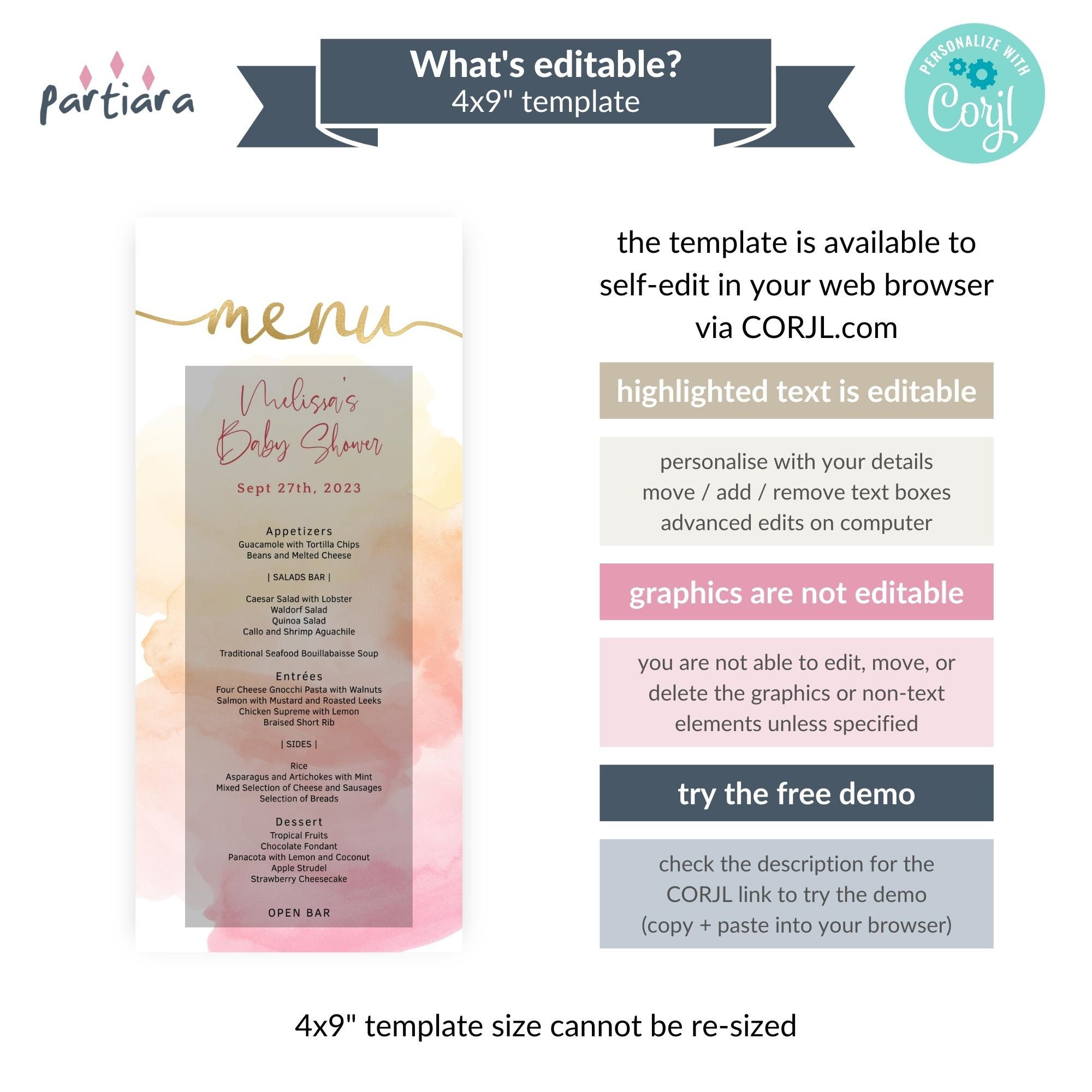 Sunshine Menu Template, Birthday Brunch Table Menus Printable, Summer ...