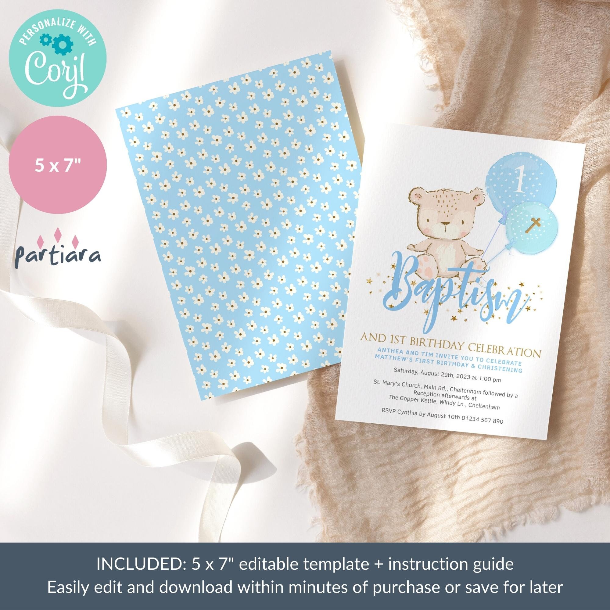 Editable Boy Baptism Invite Teddy Bear Baptism and 1st - Etsy Australia