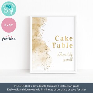 Cake Table Sign Decoration Printable All White Gold Birthday Tea Party ...