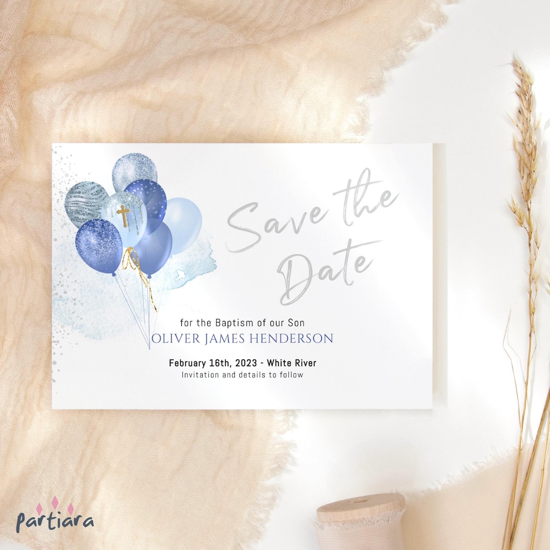 Baptism Save the Date Card Boy Christening Party Announcement Cards ...