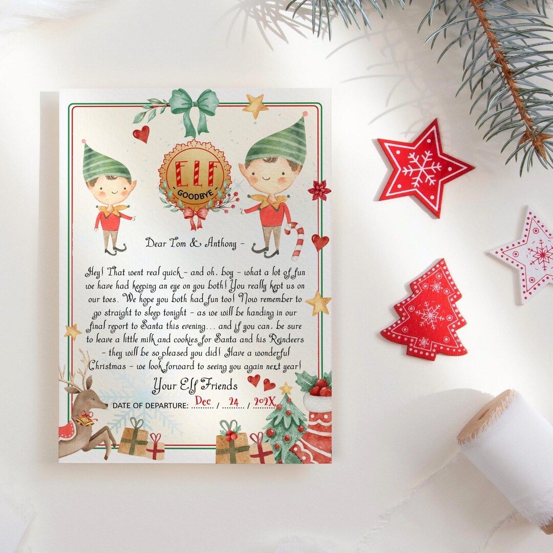 Editable Elf Goodbye Letter Template, Boy Elves Christmas Departure ...