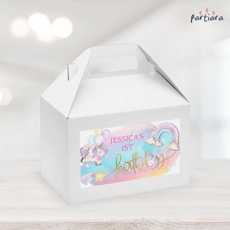 Unicorn Birthday Labels Gable Box Label Editable Template - Etsy